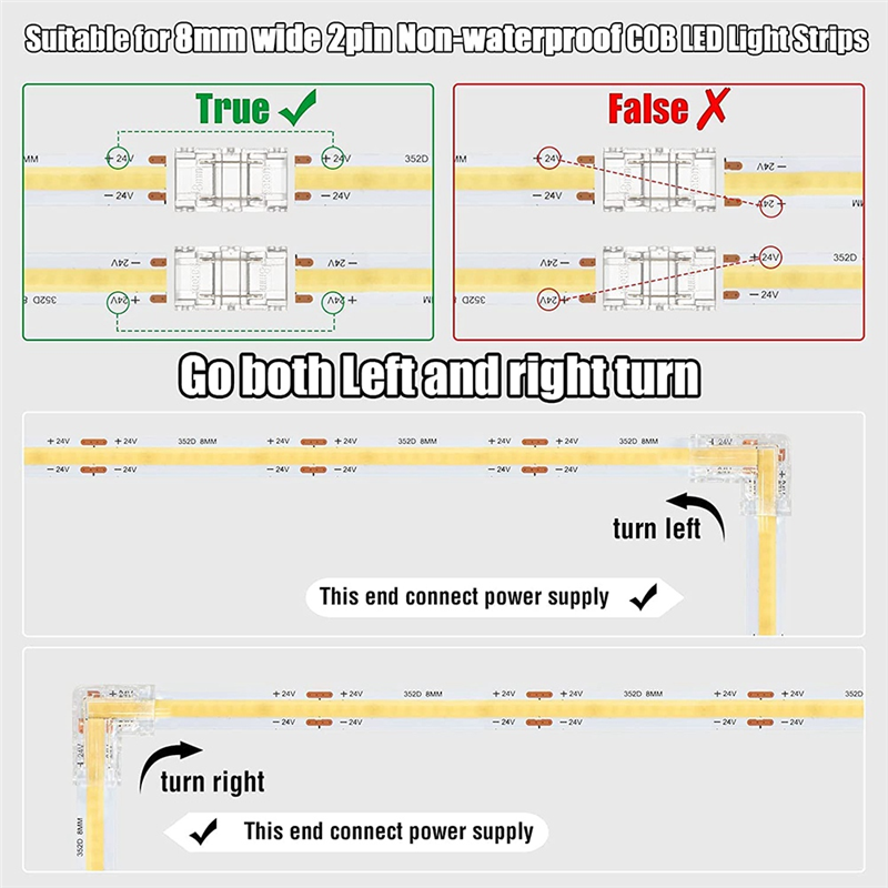 10PCS 2 Pin 8Mm Cob LED Connector Kit Replacement Parts Accessories for ...