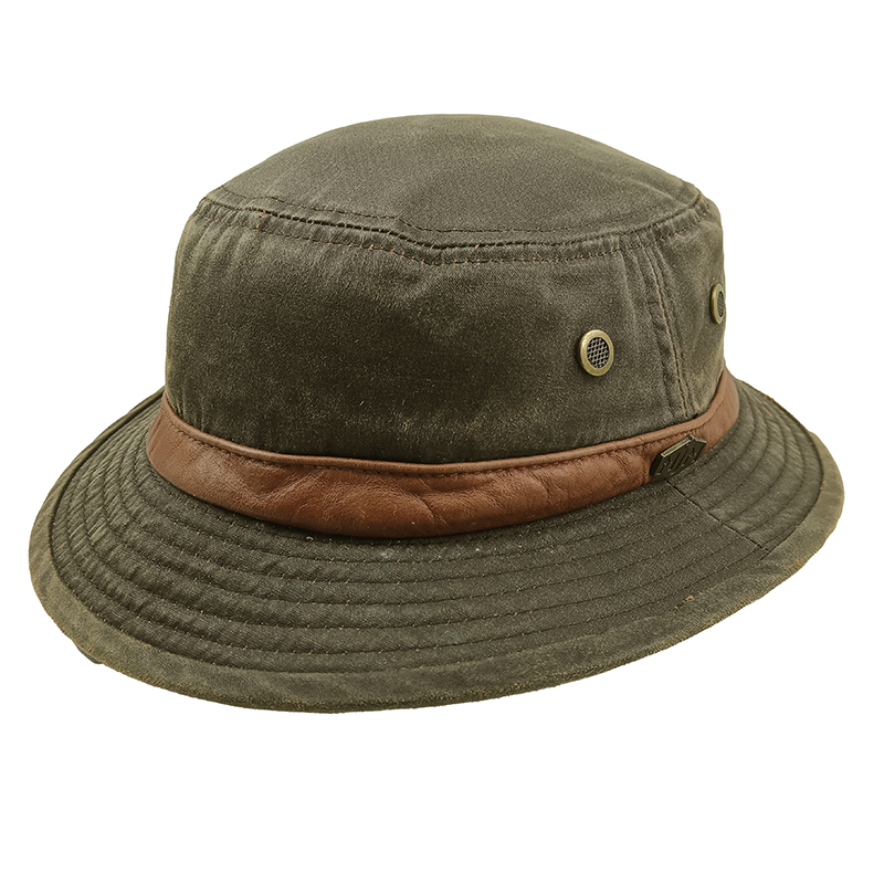 UPF50+ Sun Protection Outdoor Bucket Hat Weathered Cotton Leather-Look ...