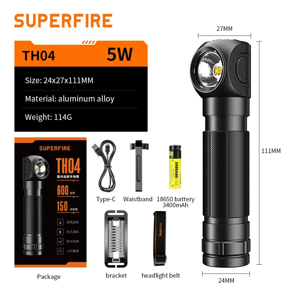 SUPERFIRE TH03/TH04 Powerful Head Flashlight USB C Rechargeable Headlamp EDC Magnetic Headlight ...