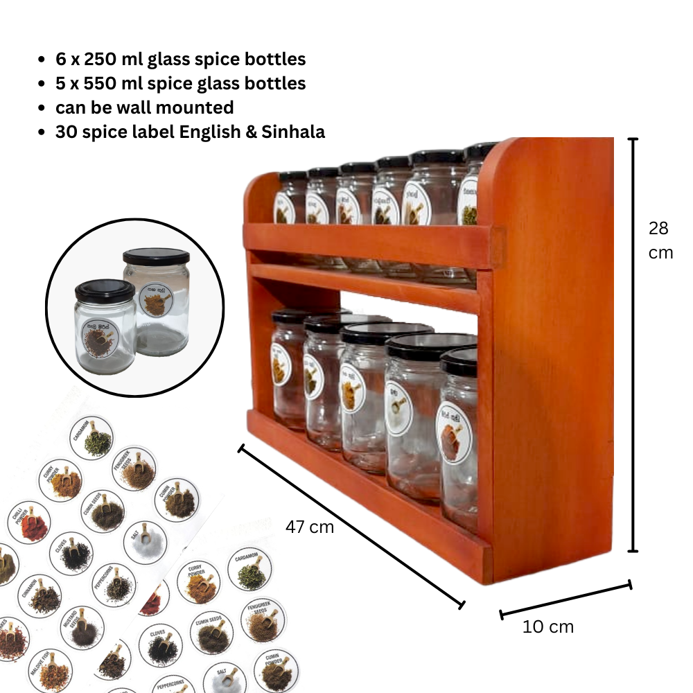 Rack / Wooden Spice Rack & Glass bottle / Spice Shelf / Wall Mount ...