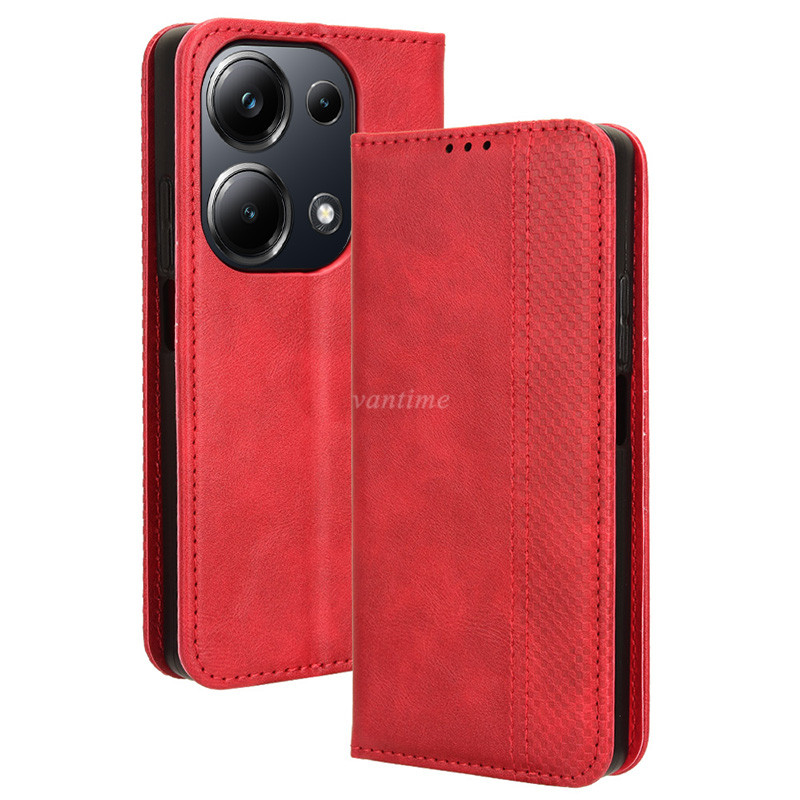 Vantime for Xiaomi Redmi Note 13 Pro 4G / Poco M6 Pro 4G Retro Faux Leather+TPU Wallet Case Card ...