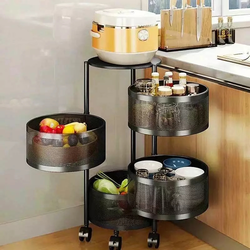 4 Tier Kitchen Storage Shelf Rotating Fruit and Vegetable Basket Shelf ...
