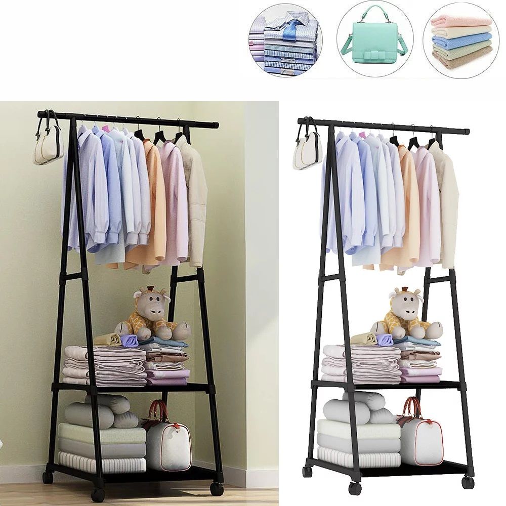 2-Tier Tripod Clothes Rack On Wheels Stainless Steel Rolling Garment ...