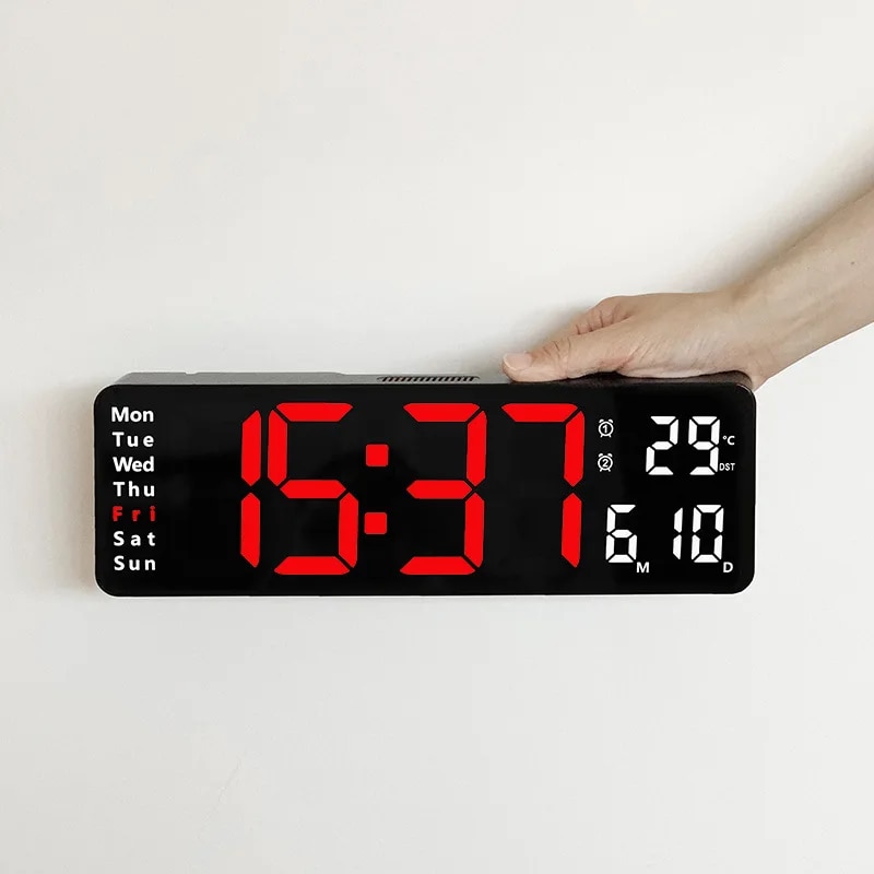 Large Digital Wall Clock Remote Control Temp Date Week Display Timer ...