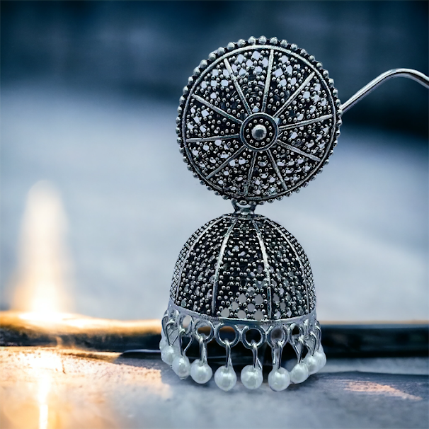 Silver color earing South Indian Round Pearl Moti Big Feather Peacock ...