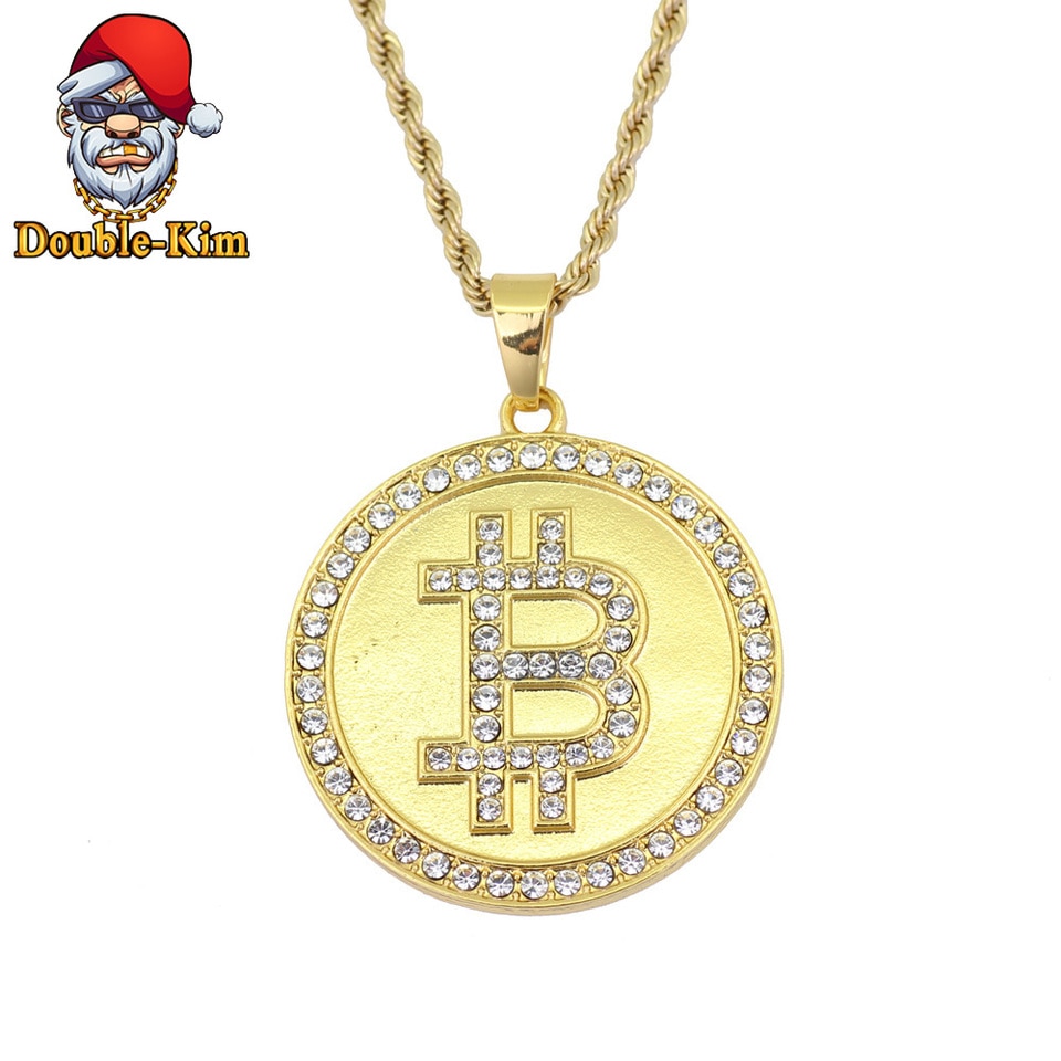 Round Bitcoin Men Pendant Necklace Man Hiphop Rock Street Culture Zinc ...