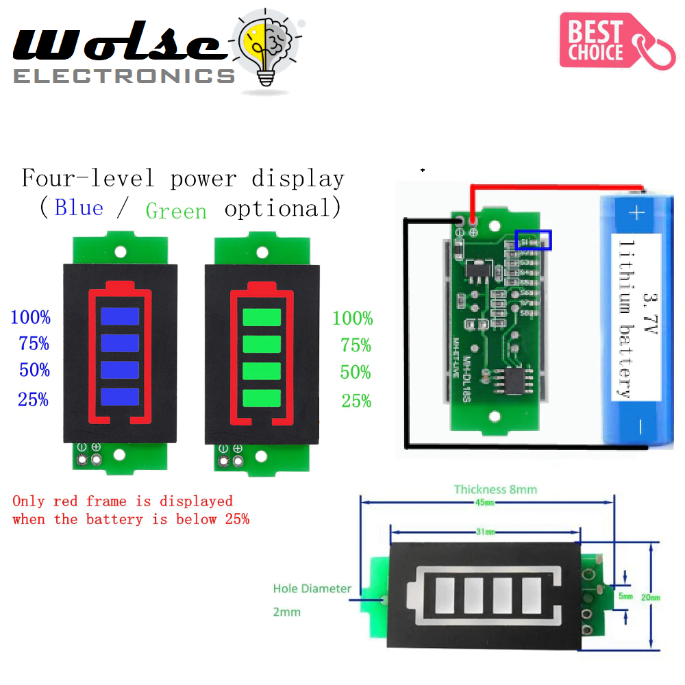 BMS 1S 18650 Lithium Battery Capacity Indicator Module Meter Power ...