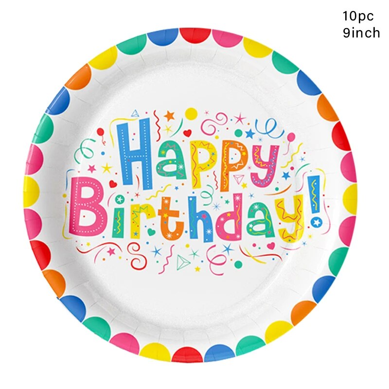 paper plates Happy Birthday Party Disposable Tableware Rainbow Colored ...