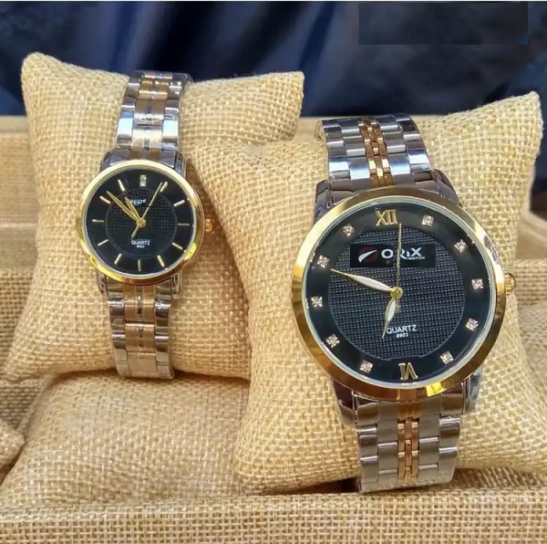 Orix Silver And Gold Mix Black Dial Watch | Daraz.lk