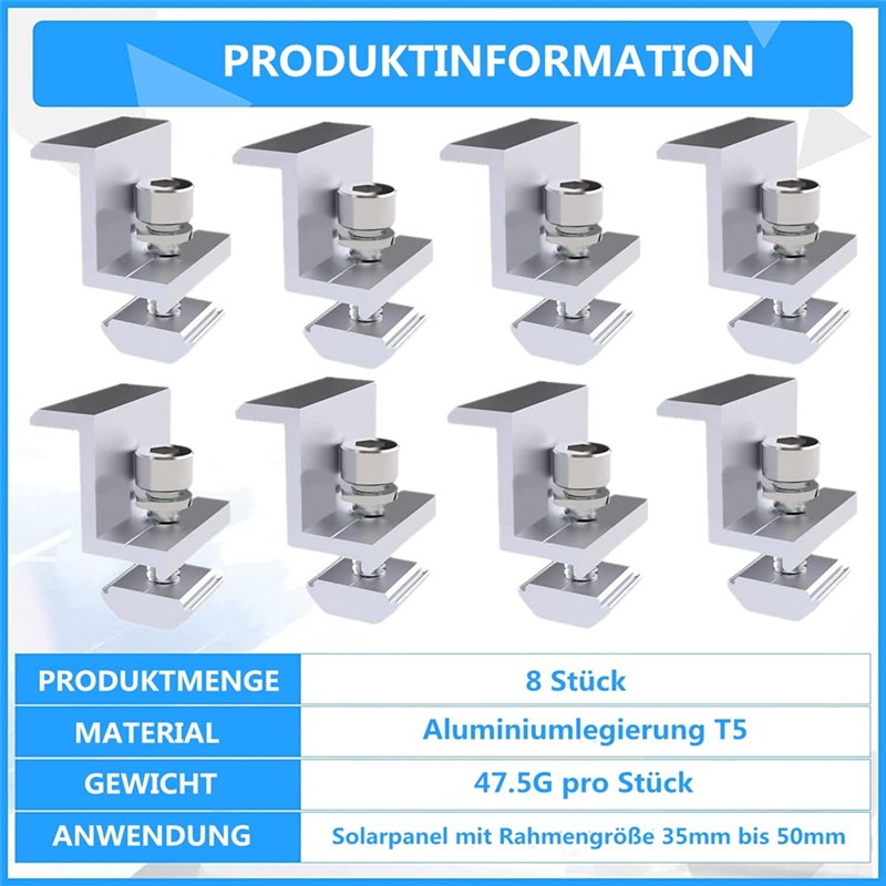 Solar Panel Holder, End Clamp Adjustable Solar Brackets Fixing Solar ...