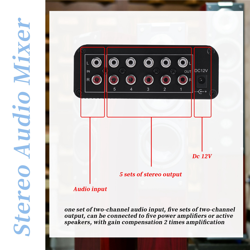 【Upgrade Your Style】 Stereo Audio Mixer 1 Input 5 Output Multi-Channel ...
