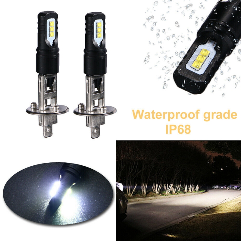 2X H1 6000K Super Bright White 6000LM DRL LED Headlight Bulb Kit High ...
