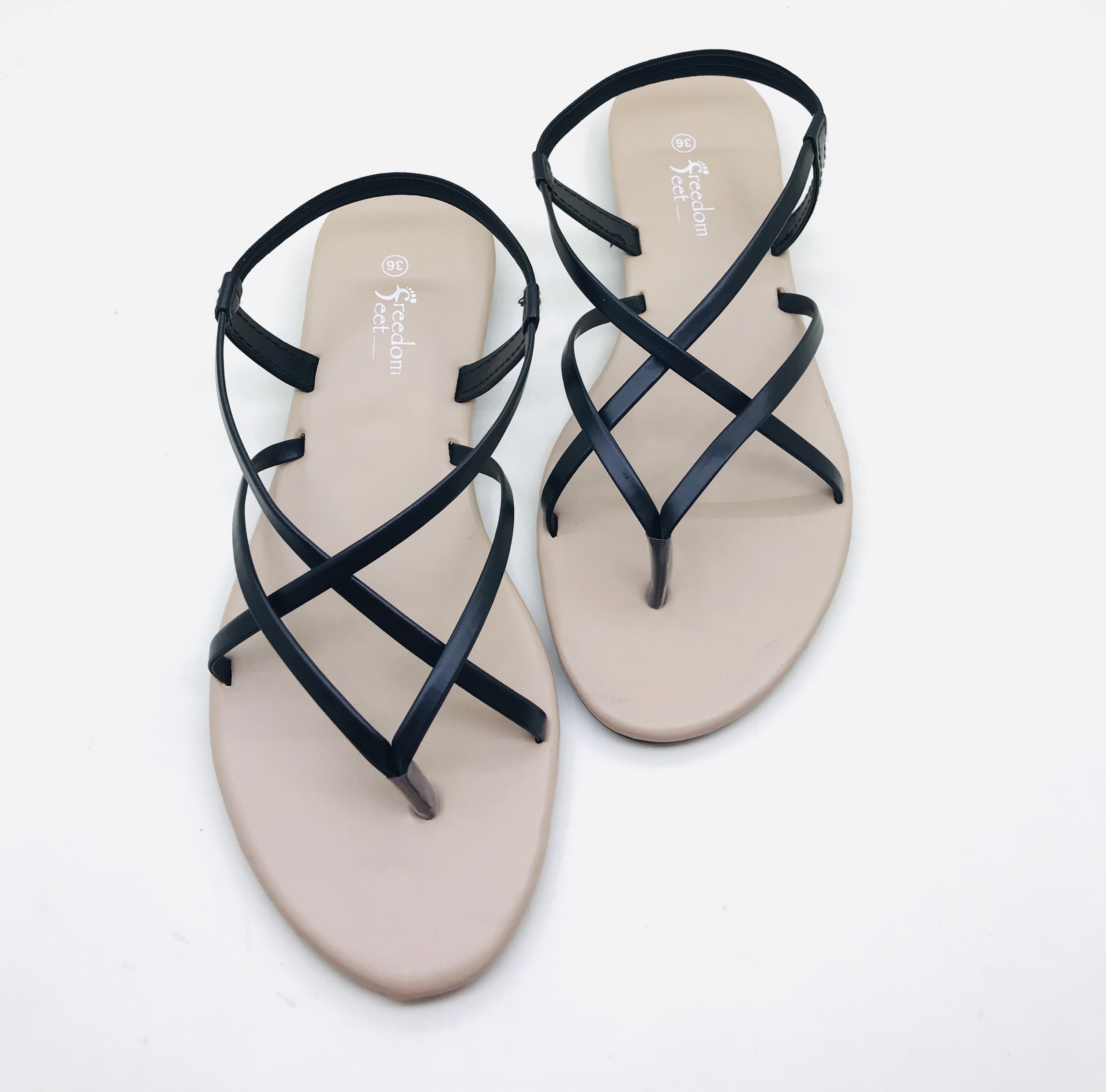 Freedom Feet High-quality Flat Ladies Beige Black Cross Sandals Gladiator Flat Shoes flat ...