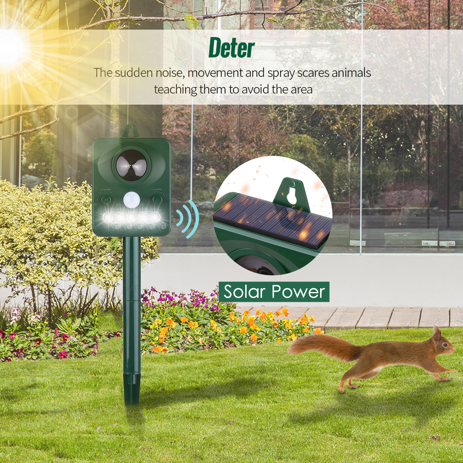 Solar Ultrasonic Pest Repeller Outdoor Animal Repeller with Ultrasonic ...