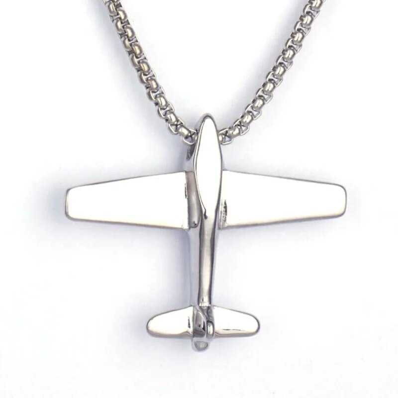 【Top mobile Store】Simple Men's Steel Airplane Necklace Gold-Color Hip ...