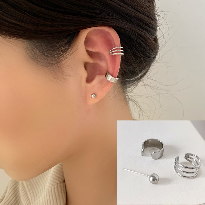Stylish Minimalist Multi Loop Women's Ear Clip No Ear Holes Retro Ear ...