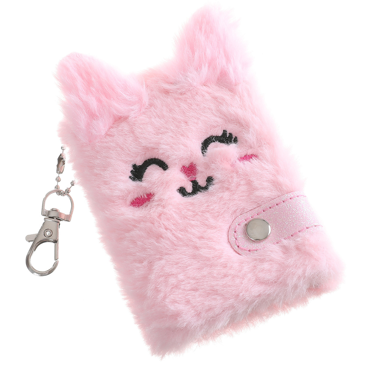 Cute Cat Face Plush Mini Pocket Notebook with Keychain, Kids Girls Boys ...