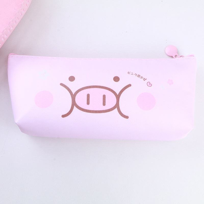 Cartoon Pig Pencil Case For Girls Cute PU Pencil Bag Stationery Pen ...