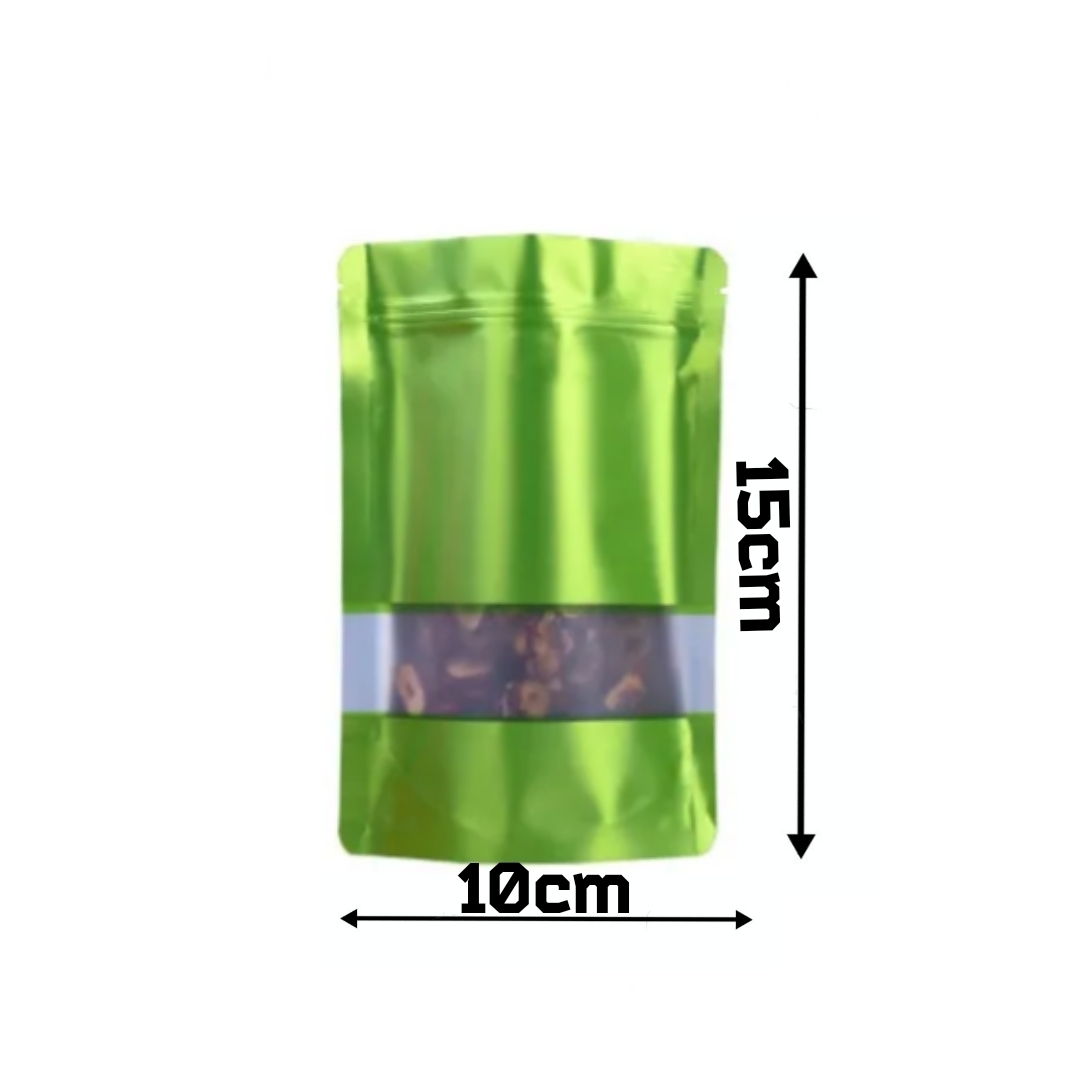 50pcs 10x15cm Green Color Stand Up Ziplock Transparent Pouch Bags With ...