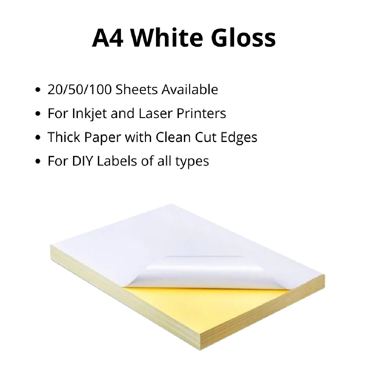 A4 Blank White Sticker Paper Self Adhesive 20/50/100 sheets/pcs - Gloss ...