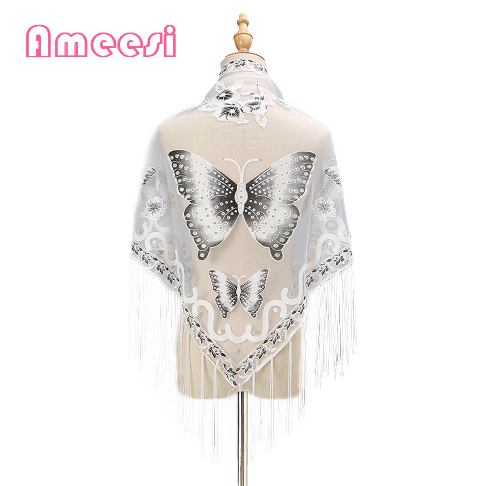 Women Triangle Shawl Vintage Floral Print Tulle Shawl Scarf for Women ...