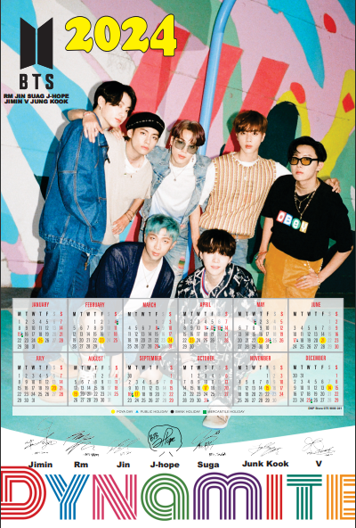 BTS KPOP 2024 A3 size calendar with BTS signatures | Daraz.lk