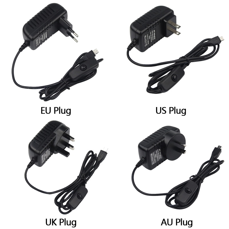 Raspberry Pi 3 5V 3A Power Supply Charger AC Adapter Micro USB Cable ...