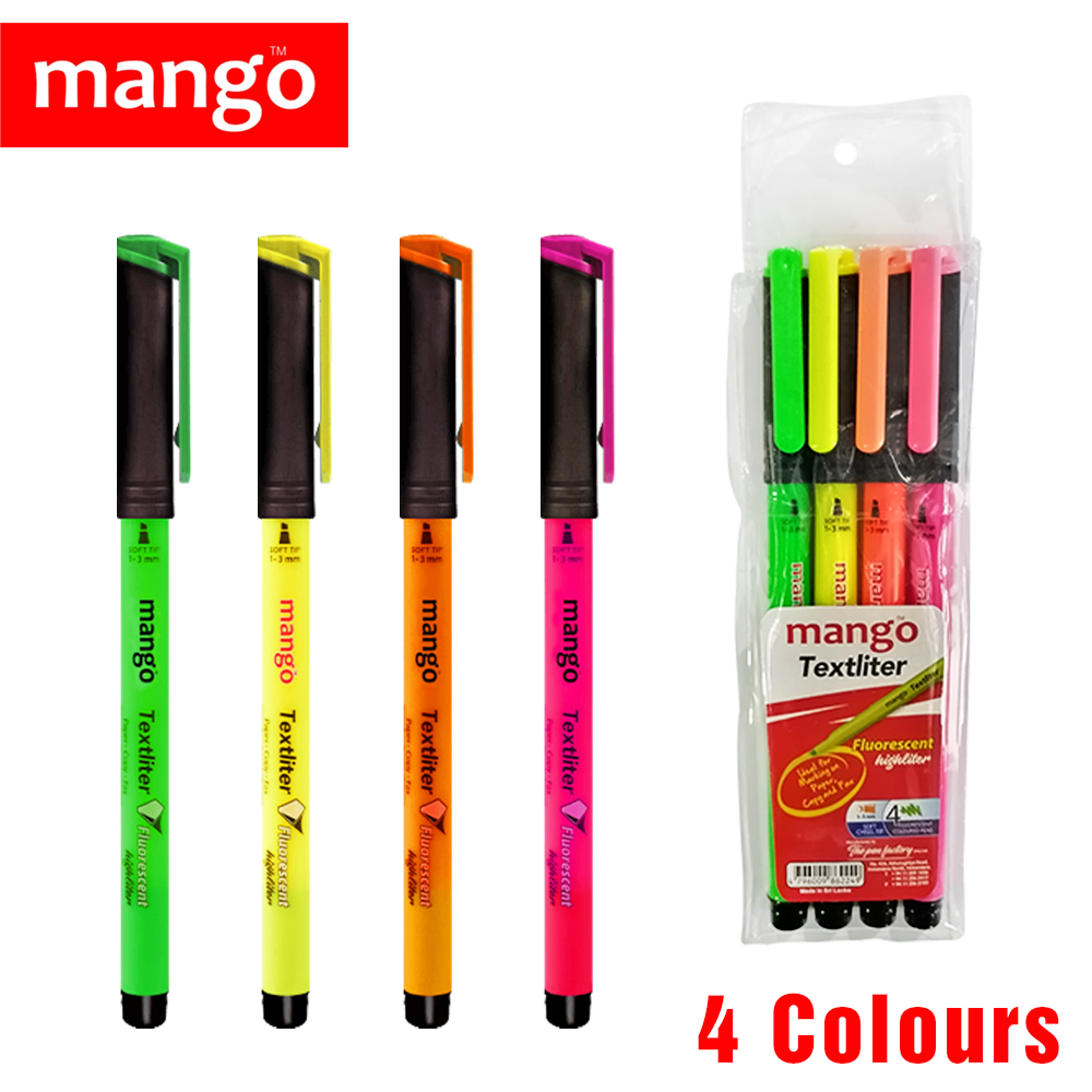 Mango Textliner Fluorescent Highlighter Pen 4 Colour - 1-3mm | Daraz.lk