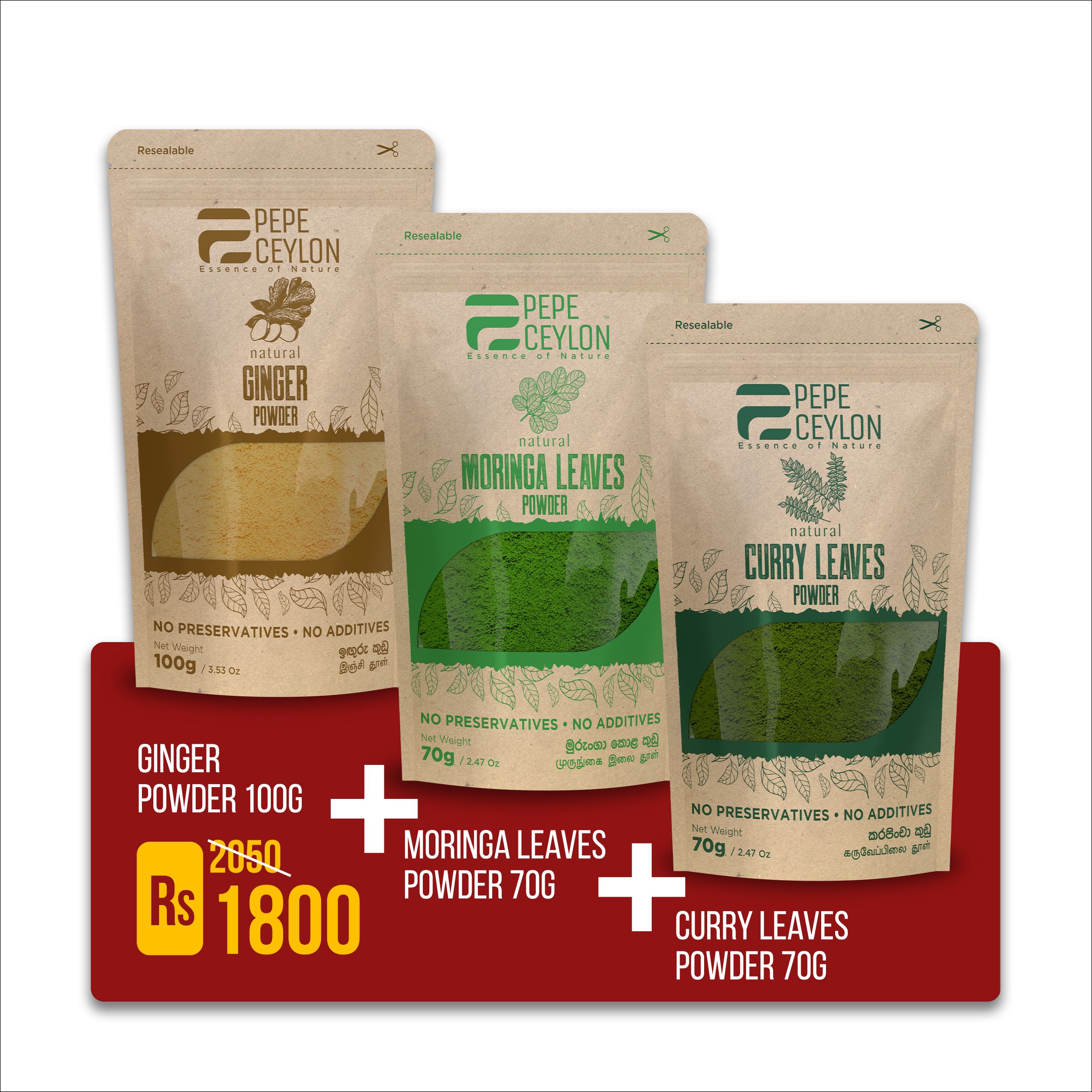 Pepe Ceylon Natural Ginger powder & Natural Moringa Leaf powder ...
