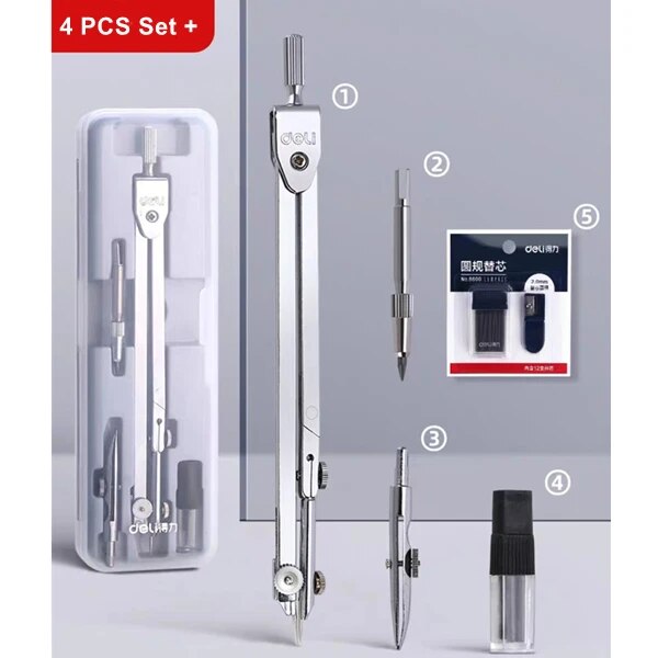 Deli Stainless Steel Drafting Set Durable Drawing Compass Math Geometry ...