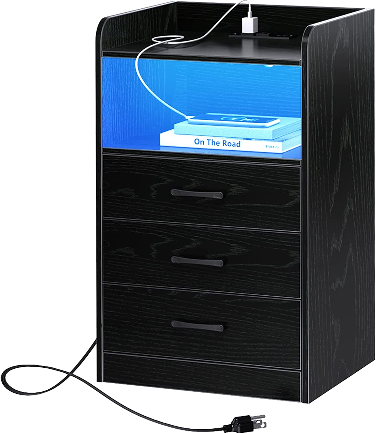 VTEC HOME Modern Lighted Bedside Table with 3 drawers / Side Table ...