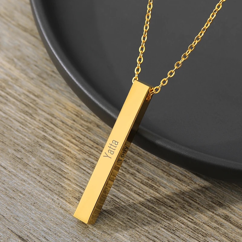 Custom Cuboid Name Necklace Stainless Steel Long Bar Nameplate Date ...