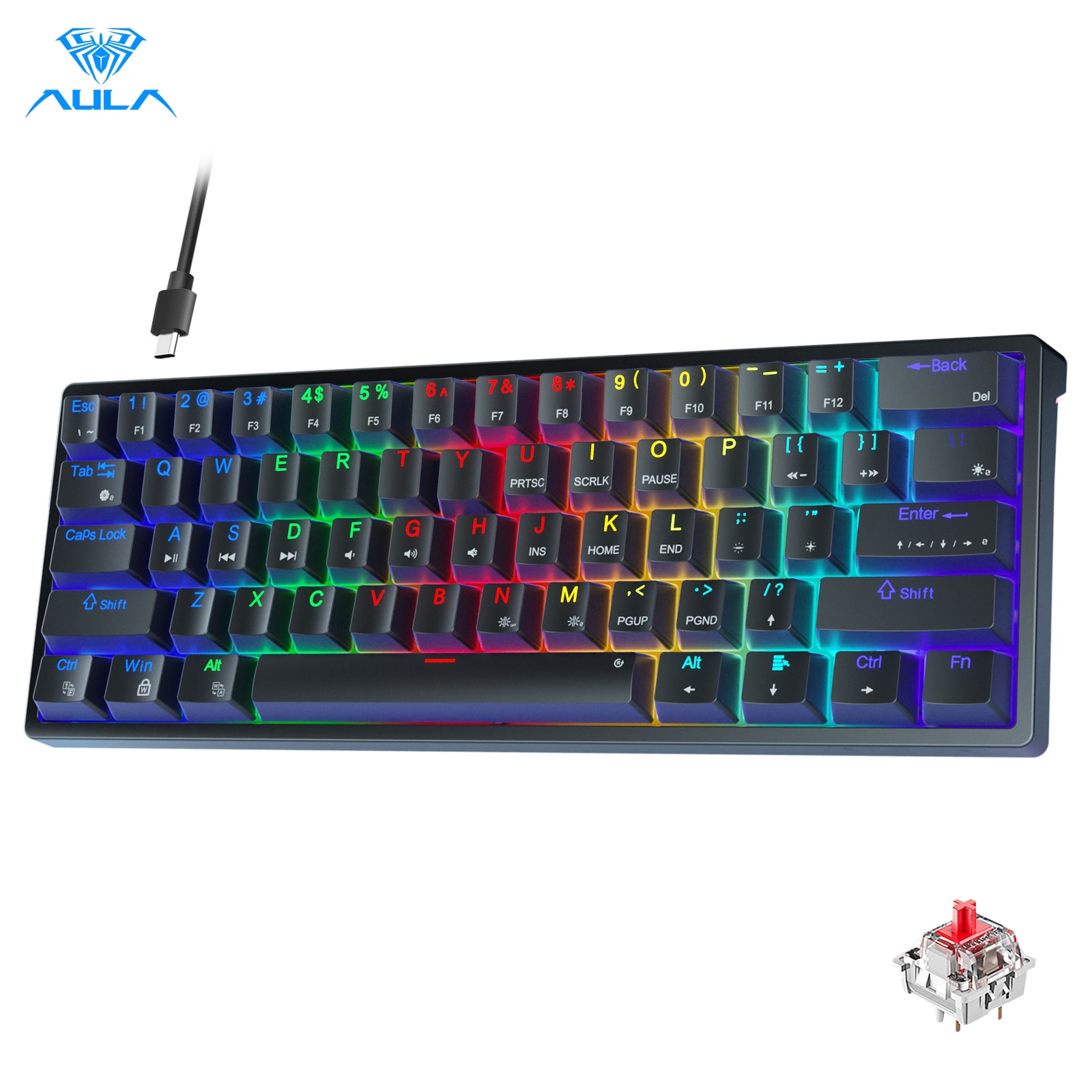 AULA F3261 RGB USB Mini Mechanical Gaming Keyboard Red Switch 61 Keys ...
