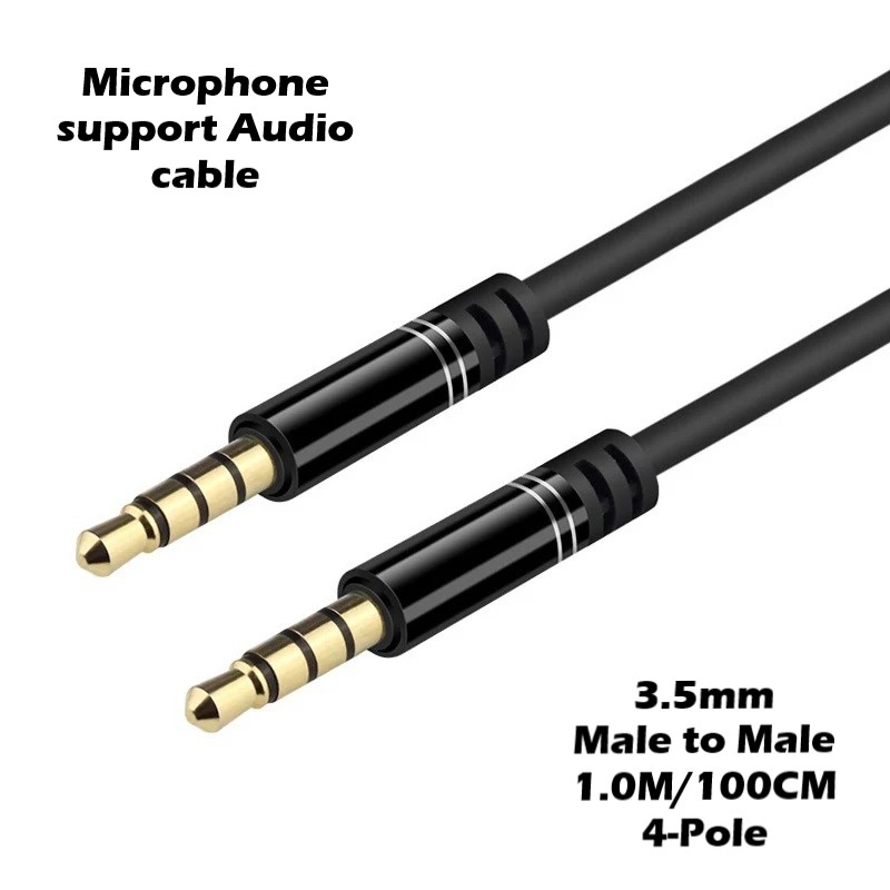 4 Pole Aux Stereo 3.5mm Male to Male Jack Extension Microphones Cable ...