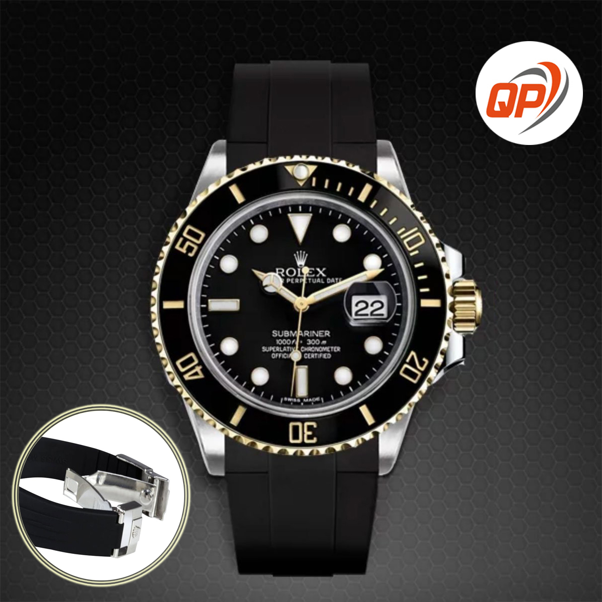 QP Rolex Submariner High Quality Rubber Strap Date Watches with FREE ...