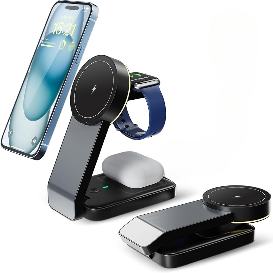 ARMICO 3 in 1 Wireless Charging Station for Apple Devices, Portable Mag ...