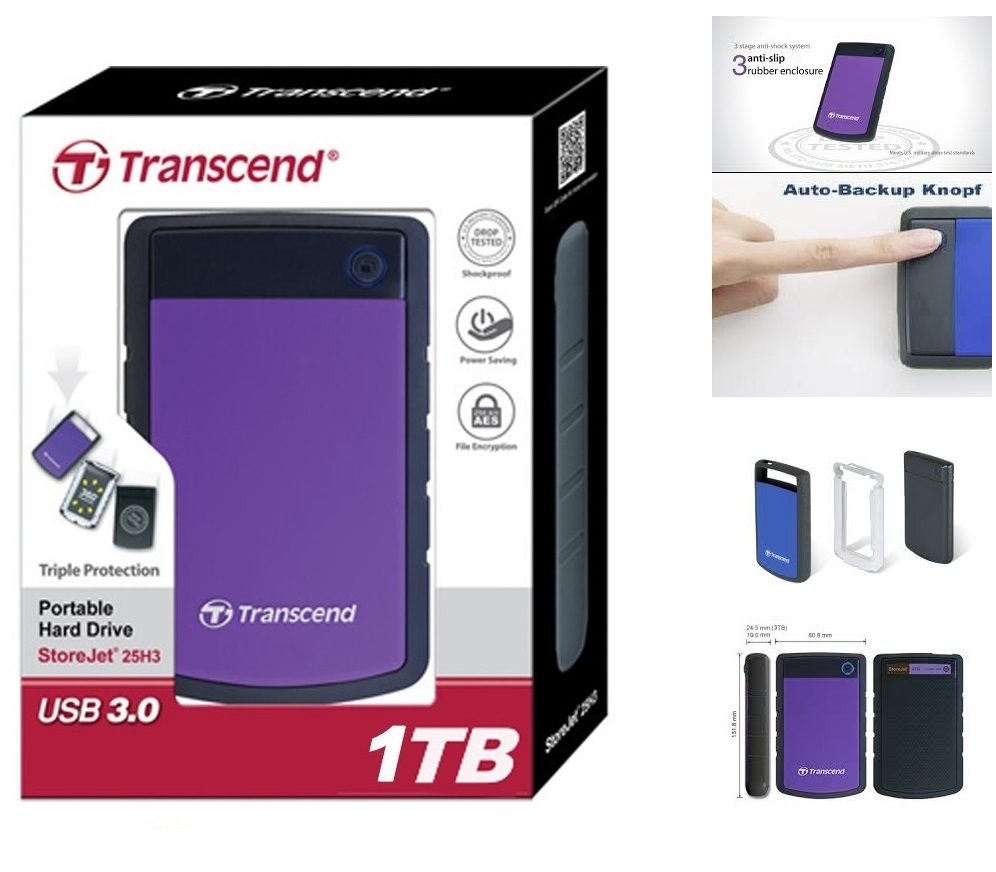 Transcend 1tb External Hard Disk Portable Hard Disk USB 3.1 Rugged ...