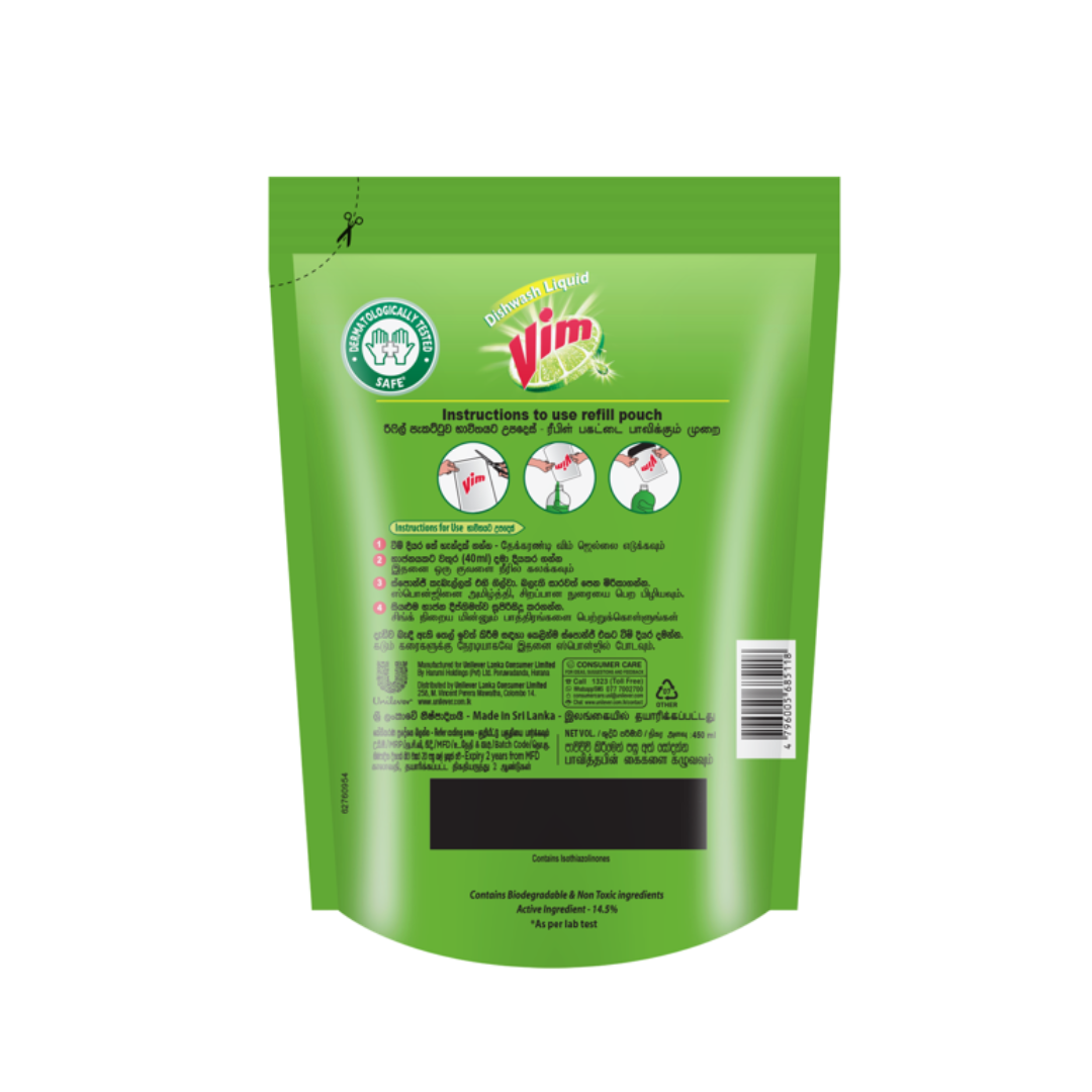 Vim Dishwash Liquid Refill Pouch, 450Ml | Daraz.lk