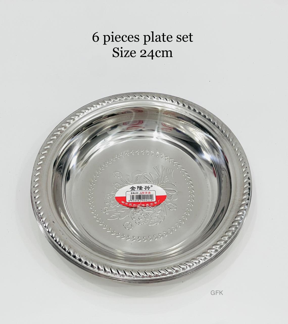 06PCS Silver Plate Set Wide (26cm/24cm) dining plates brings a touch of ...