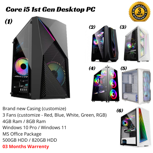 Core I5 1st Gen 4GB / 8GB Ram 500GB / 820GB HDD RGB Gaming Desktop PC
