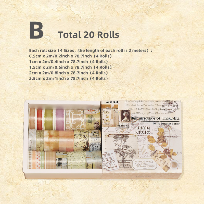 RHS Online 20 Rolls/Set Washi Tape Vintage Imprint Series INS ...
