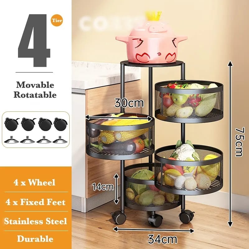 4 Tier Round Storage Rack / 4 Tier Trolley Rack | Daraz.lk