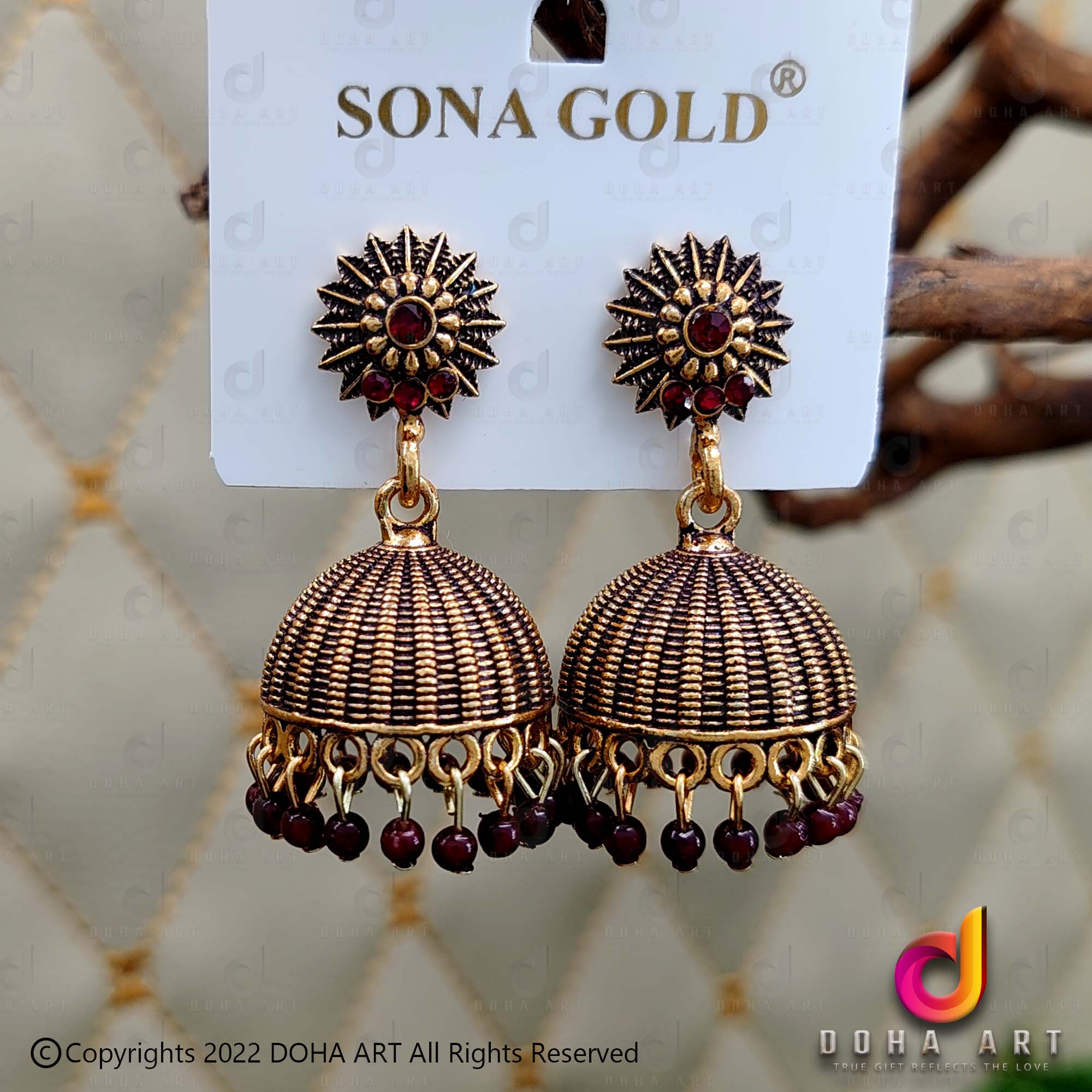 Dull gold Fashion Bollywood drop jimmiky earring with dull gold beaded ...