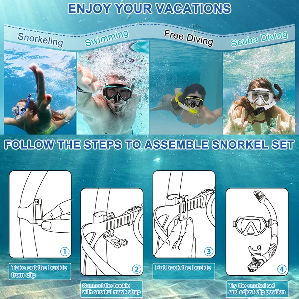 Professional Snorkelling Snorkel Anti-Fog Glasses Set Half Dry ...
