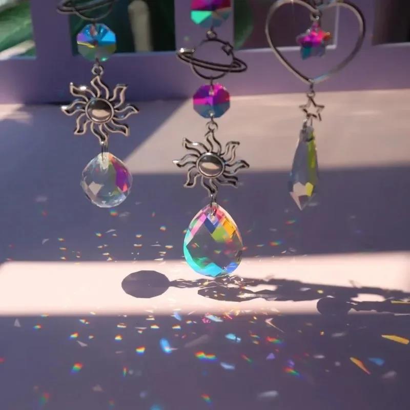 1pc Crystal Wind Chime Pentagram Sun Catcher Diamond Prisms Pendant ...