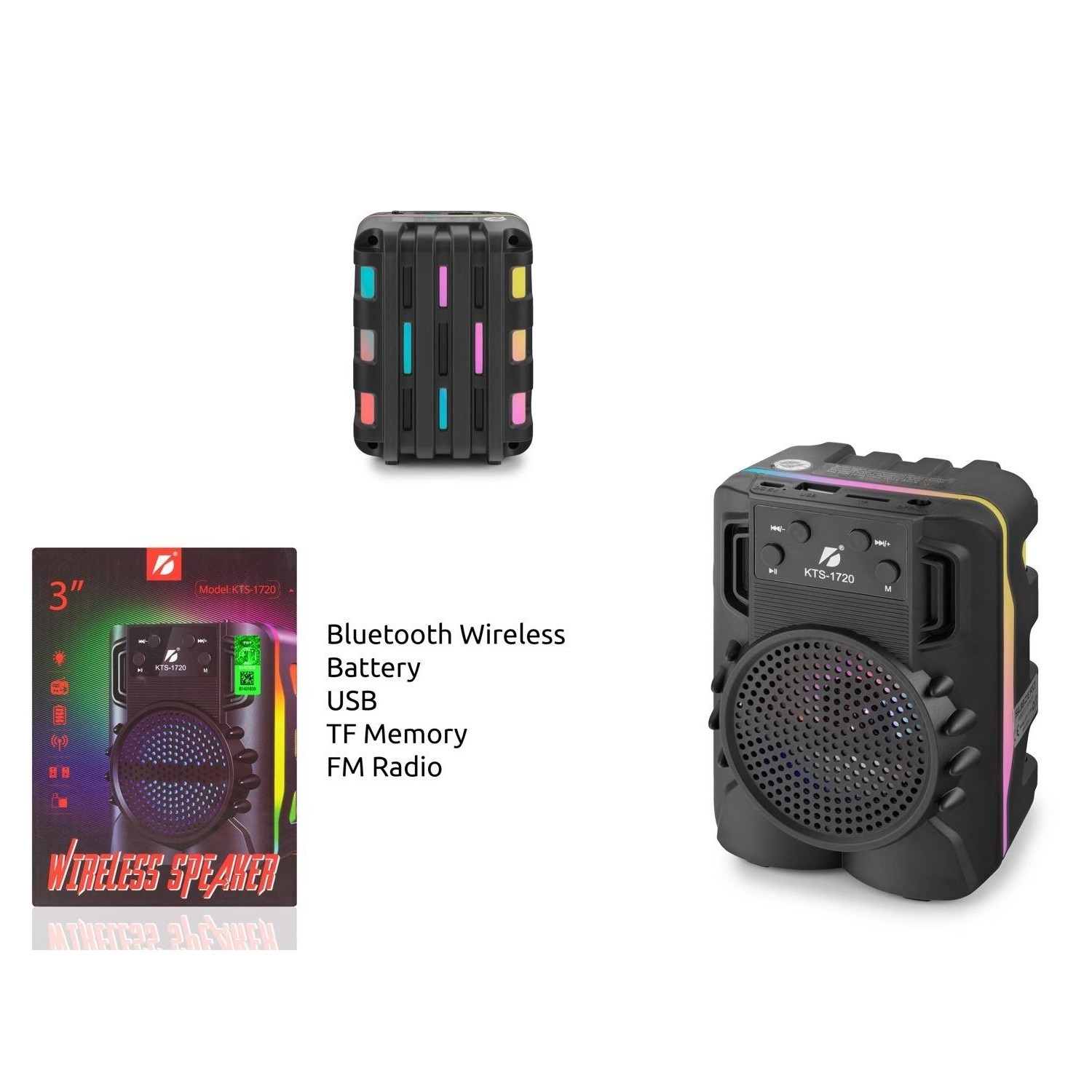 KTS-1720 6D Bass Bluetooth 4.2 Wireless Speaker with USB TF Card Jack Subwoofer Extra Bass with ...