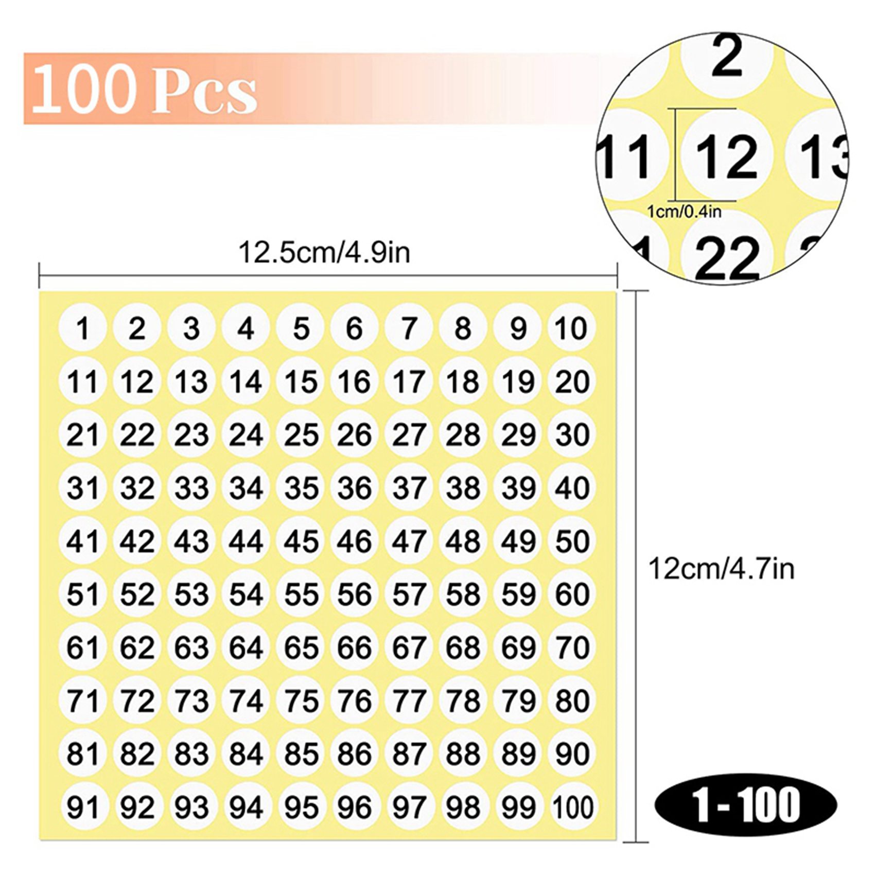 300 Sheets Number Labels Stickers 1-100 Numbers Round Stickers 0.4 Inch ...