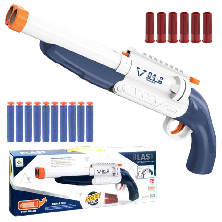 Double-Barreled Blast Shotgun Toy Gun for Kids with 10 Foam Bullets ...