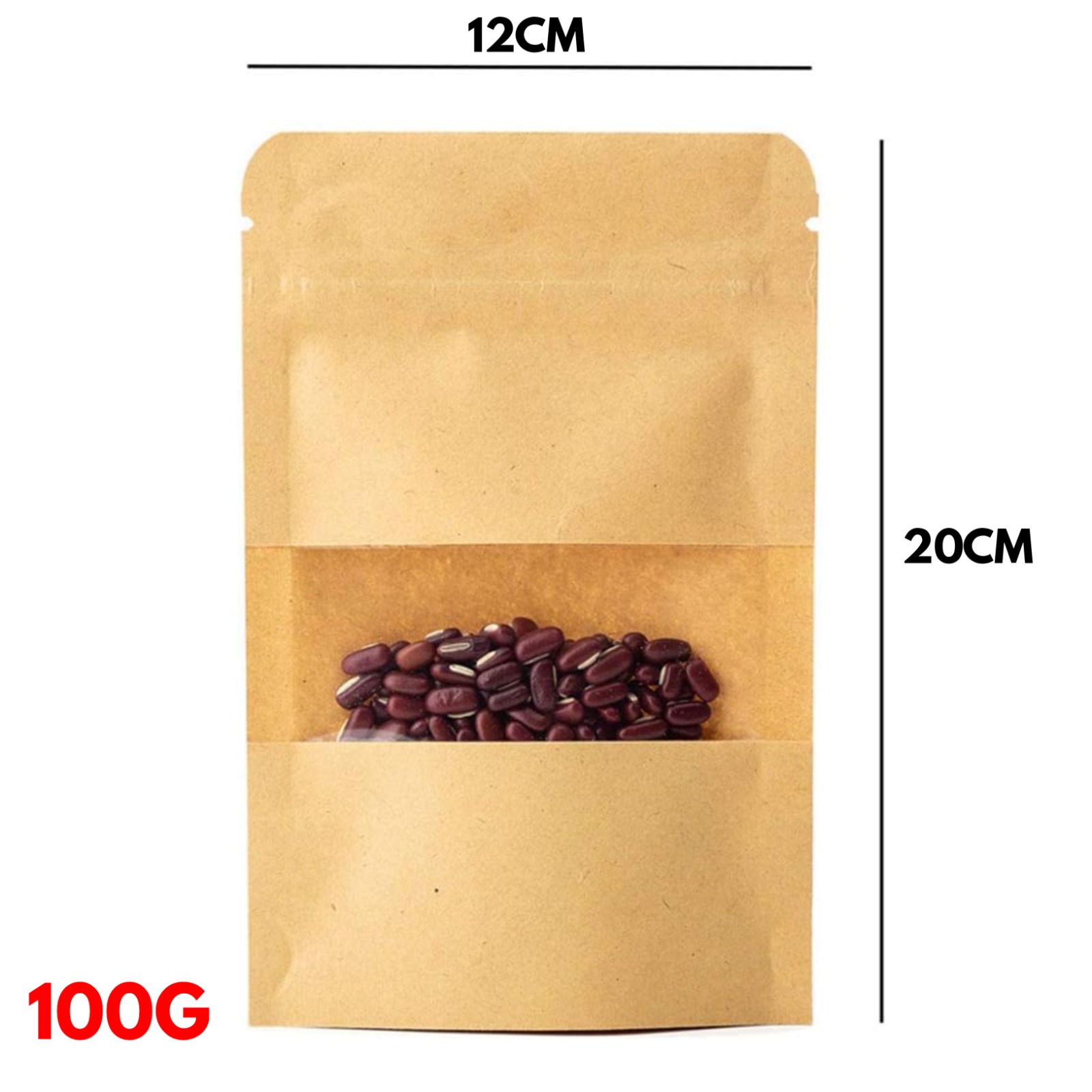 100G - Kraft Paper Bag Stand Up Pouch Food Zip Lock Packaging Window ...