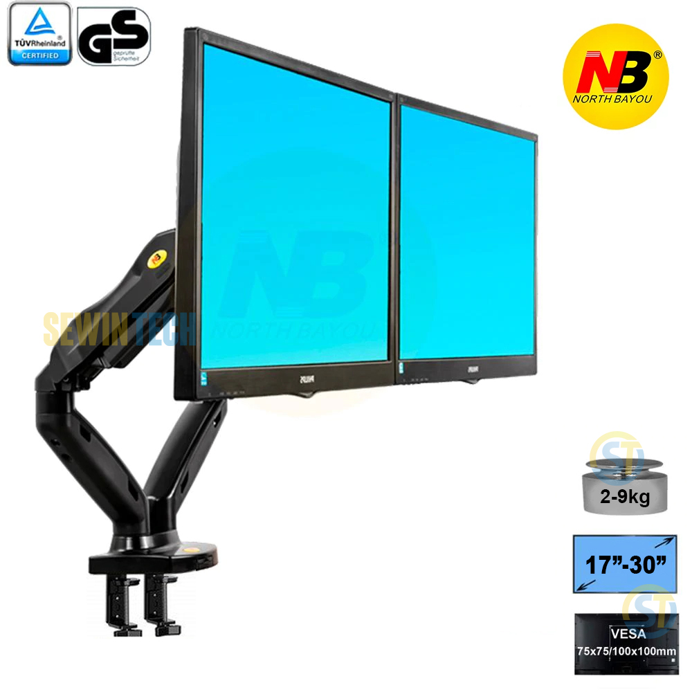 NB F160 Gas Spring Strut 360 Degree Desktop 17"-27" Table Dual Monitor ...